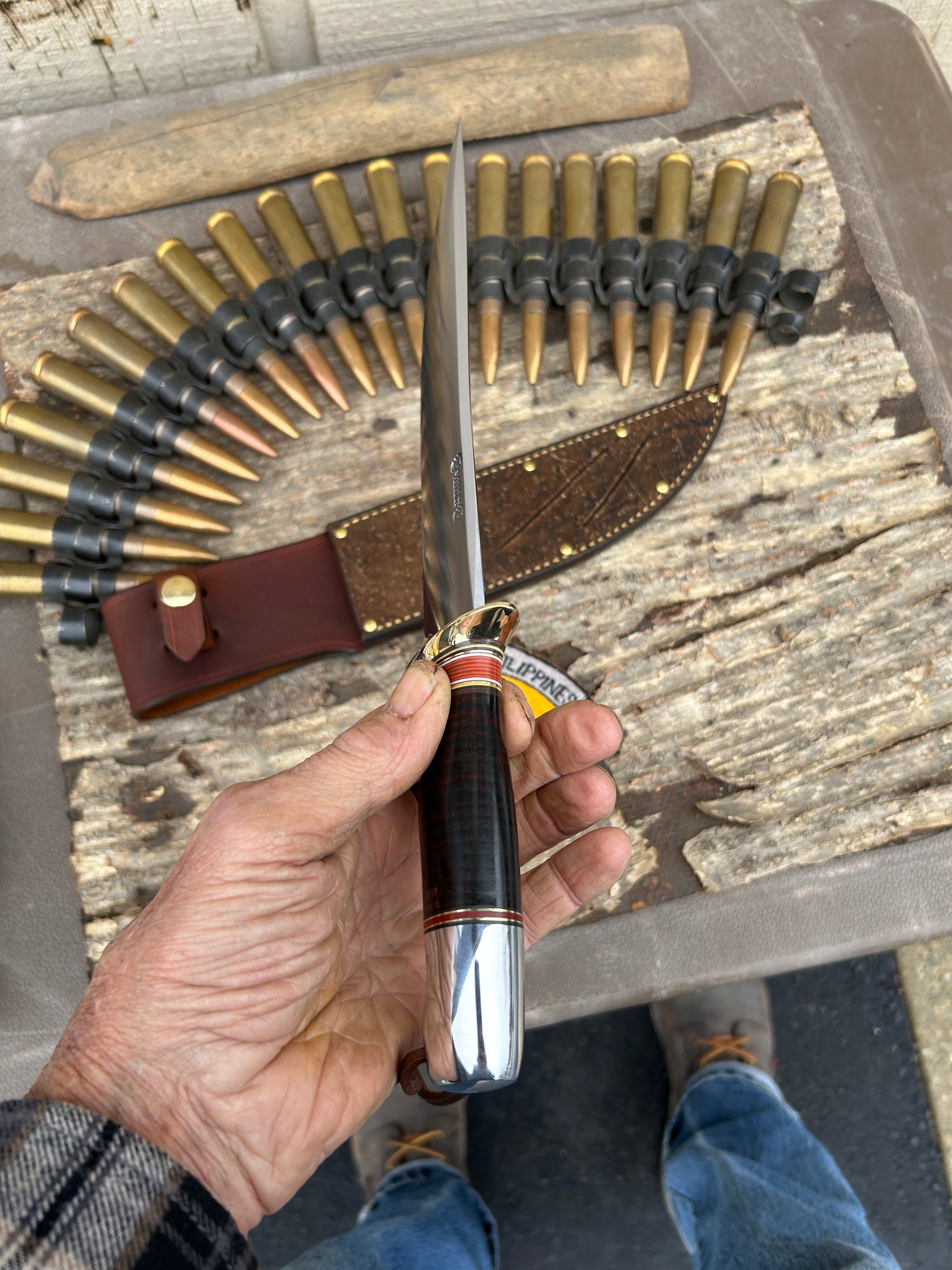 Treeman 8" Double Skull Fighter AEB-L Brass Horsehide aluminum crows b ...