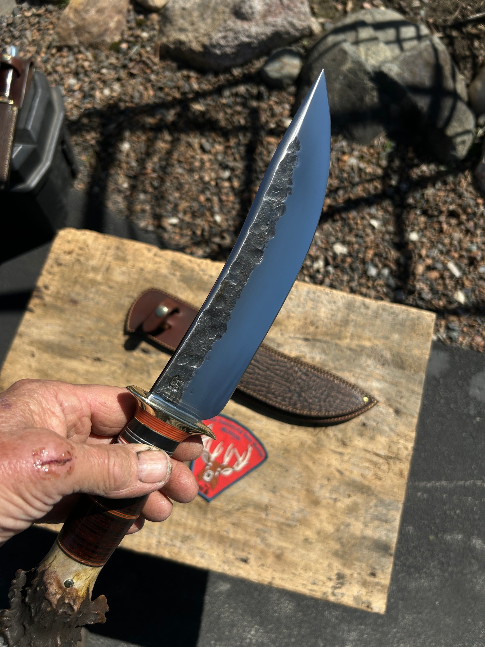 Treeman Hammer Mark Camp Knife Horse Hide Crown Stag Shark Sheath ...